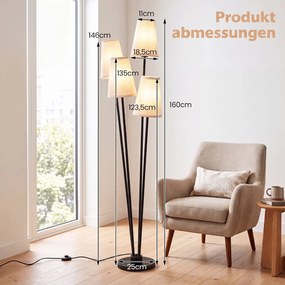 Costway 4-plamenová stojací lampa s nožním spínačem a 4 stínidla Moderní stojací
