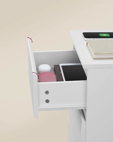 Noční stolek, 2 kusy v sadě, se 2 zásuvkami a 2 USB porty, bílý