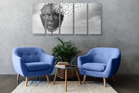 5-dílný obraz abstraktní tvář v podobě stromu - 100x50 cm