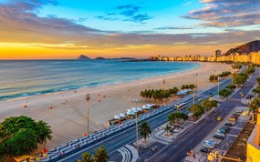 Vícedílný obraz Pohled Na Východ Slunce Na Pláž Copacabana A Avenida Nedostatek Nedostatek Přírodní plátno 240x150