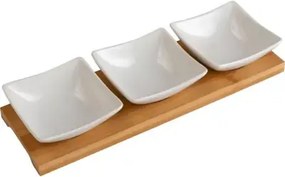 Lamart Bamboo Sada Servírovací misky 3ks bílá-hnědá / 26 x 8cm / porce