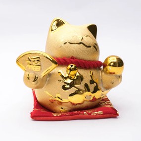 Milujeme Kameny Maneki neko - mávající kočička - soška Feng shui - zlatá barva