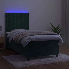 Box spring postel s matrací a LED tmavě zelená 100x200 cm samet 3136350