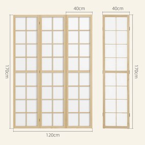 HOMCOM 3-panelový skládací paraván 120x170 cm - rozdělovač prostoru pro obývací pokoj, ložnici a kancelář z borového dřeva a bílý