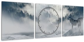 Obraz vlků (s hodinami) (90x30 cm)
