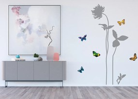 Samolepka na zeď Motýly na Šedých Květinách | 65 x 85 cm | DF0405