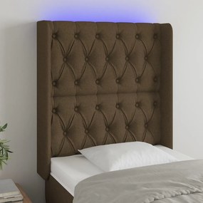 Čelo postele s LED tmavě hnědé 83 x 16 x 118/128 cm textil 3124361