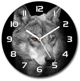 Wallmuralia Skleněné nástěnné hodiny kulaté Vlk fi 30 cm
