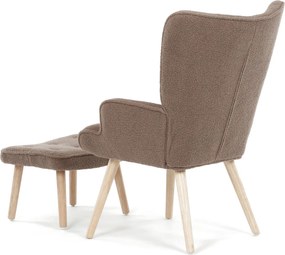 Relaxační křeslo ušák s podnožkou RENI - hnědá látka bouclé
