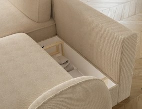 Rohová sedací souprava Tesalia s funkcí spaní a úložným prostorem, béžový velur, levostranná