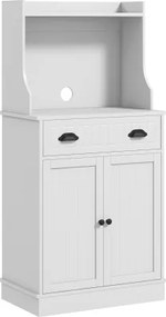 HOMCOM regál na mikrovlnnou troubu do kuchyně s otevřeným prostorem, 1 zásuvka a 2 dveře 61 x 35 x 125,4 cm, bílá