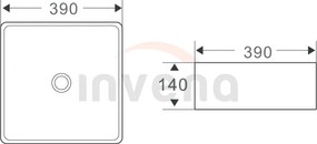 Invena Malaga, keramické umyvadlo na desku 390x390x140 mm, bílá lesklá, INV-CE-39-001-C
