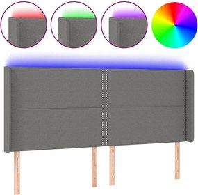 Čelo postele s LED tmavě šedé 183 x 16 x 118/128 cm textil 3123923