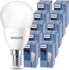 10x LED žárovka PHILIPS E14 7W – studená barva 6500K 230V CorePro