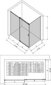 Erga Lynn, sprchový kout s posuvnými dveřmi 90(dveře) x 100(stěna) x 195 cm, 8mm šedé sklo, černý profil, ERG-V02-LYNN-D090G100-GR-BK