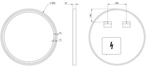 Sapho Sapho, KADRIS kulaté zrcadlo s LED osvětlením, ø 60cm, černá mat, KD060