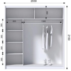 Šatní skříň se zrcadlem SABRINA 203x215 cm bílá