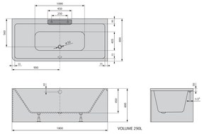 Polysan Cascata R Monolith obdélníková vana 180 x 80 cm pravá kaskáda černá akrylát bílá 73836MR.102