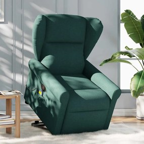 Zvedací masážní polohovací křeslo tmavě zelené textil 3303390