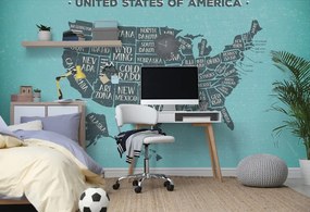 Samolepící tapeta naučná mapa USA s modrým pozadím - 150x100 cm