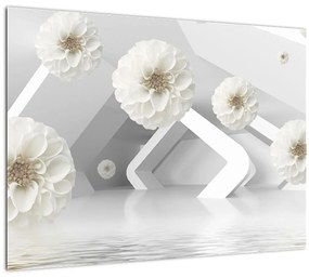 Abstraktní obraz s bělostnými květy (70x50 cm)