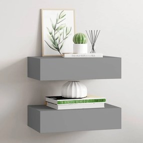 Nástěnné police se zásuvkou 2 ks šedé 40 x 23,5 x 10 cm MDF 330246