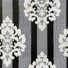 Samolepící fólie 45 cm x 10 m IMPOL TRADE T53 pruhy černo-šedé s ornamenty samolepící tapety
