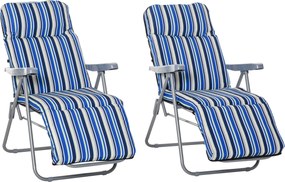 Outsunny lehátko sada 2 lehátek s polštářem skládací nastavitelné opěradlo ocel polyester modrá 60x75x65-102cm na zahradní terasu | Aosom.de
