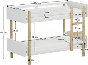 Patrová postel, 90x200, dub/bílá, DAMLA Kondela 0000412692