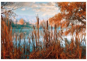Samolepící fototapeta jezero uprostřed podzimní přírody