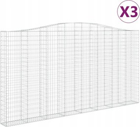 vidaXL Gabionové koše, 3 ks, 400x30x200/220, galvanizované železo