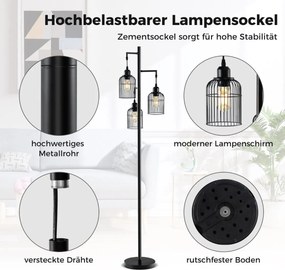 Costway Moderní stojací lampa 169 cm průmyslová stojací lampa s 3 stínidla nožní