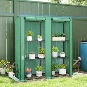 Outsunny Mini skleník s 3patrovou policí, plastové krytí, odolný proti UV, přenosný, rolovací dveře, 144 x 48 x 152 cm, zelená