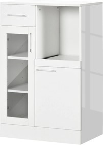 HOMCOM Moderní Jídelní Skříňka s Skříňkami a Zásuvkou, Úsporná Kuchyňská Skříň z Dřeva a Skla 60x40x95cm, Bílá