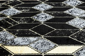 Dywany Łuszczów, Běhoun Gloss 400B 86 3D geometric black/gold, 60x300, černá, obývací pokoj