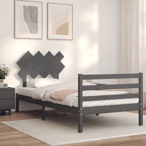 Rám postele s čelem šedý 100 x 200 cm masivní dřevo,  3195278 HangarStore.cz