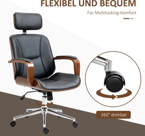 Ergonomická kancelářská židle Vinsetto s otočnou deskou a PU koženým potahem, s odnímatelným opěradlem, nastavitelnou výškou a naklápěcí funkcí 63x62…