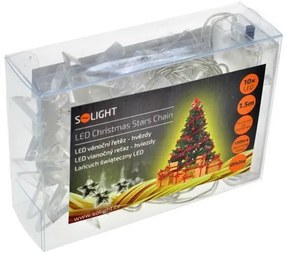 SOLIGHT LED vánoční řetěz - hvězdy, 1,5m, 10 LED, 2 x AA, bílé světlo