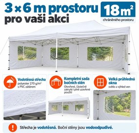 Nůžkový párty stan 3 × 6 m s bočními stěnami, bílý