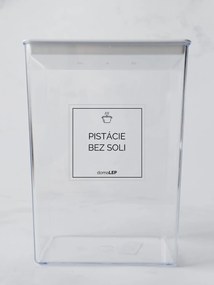 PISTÁCIE BEZ SOLI – průhledná samolepka na dózu, základní písmo, 5 x 5 cm | DomaLEP