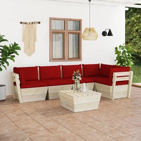 vidaXL 6dílná zahradní sedací souprava z palet + podušky smrkové dřevo [3063574] Barva: vínová červená
