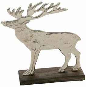 Ego Dekor EGO DEKOR VZ 2021 Dekorace jelen na dřevěném podstavci, hliníkový, stříbrná 19x5x24cm *