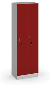 Dřevěná šatní skříňka, 2 oddíly, 1900x600x420 mm, šedá/červená