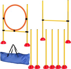 PawHut Agility Set pro psy - 3dílná výbava na agility pro výcvik psů, skokové překážky s nastavitelnými slalomovými tyčemi a kruhy pro koordinaci | Ao