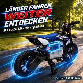 AIYAPLAY Elektro motorka pro děti HONDA CRF 450R 12V dětský motokros s 35W motorem, lithiová baterie, zadní odpružení, kola 12 palců 370-485V90BK