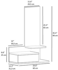 MYSTRAS závěsná konzole se zrcadlem, dub / černá