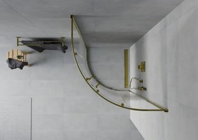 Mexen Rio, čtvrtkruhový sprchový kout 70(dveře)x70(dveře)x190 cm, 5mm čiré sklo s pásky, zlatý profil, 863-070-070-50-20
