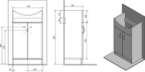 Aqualine SIMPLEX ECO 50 umyvadlová skříňka včetně umyvadla 47x83, 5x29cm SIME500