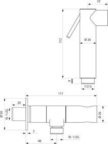 Sapho nástěnný ventil s ruční bidetovou sprškou a bezpečnostní pojistkou kulatý chrom SG107