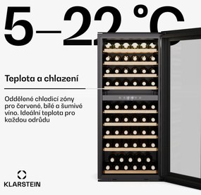 Klarstein Vinsider Duo vinotéka, 79 lahví, 2 chladicí zóny, UV ochrana, 9 polic, Dotykové ovládání